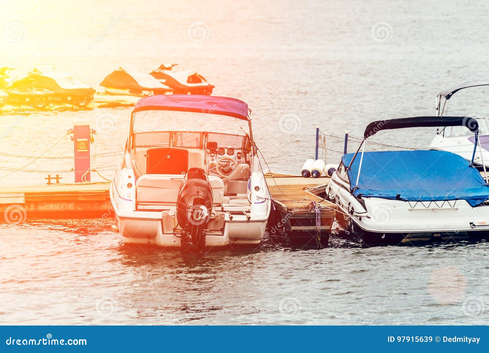 Luxury Modern Motor Boats at the Pier Stock Image - Image of seascape ...