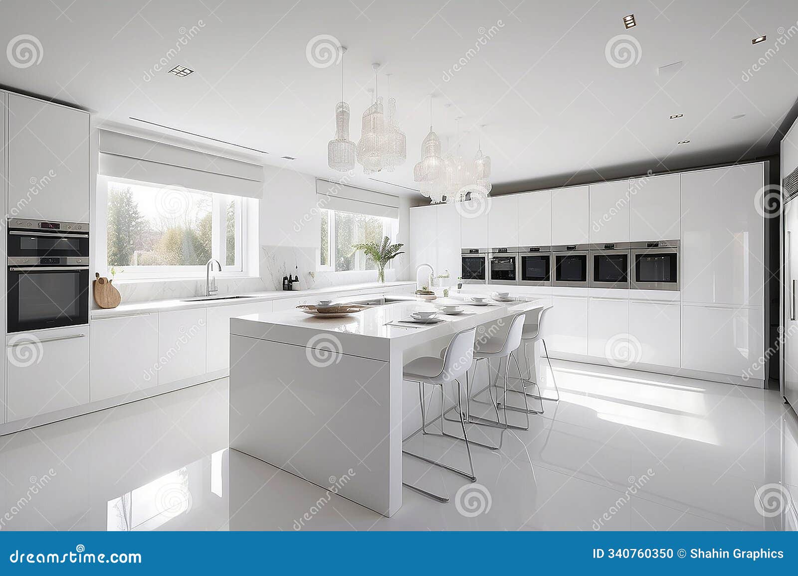 Luxury Modern Pure White Dream Kitchen that is Totally Spotless Stock ...
