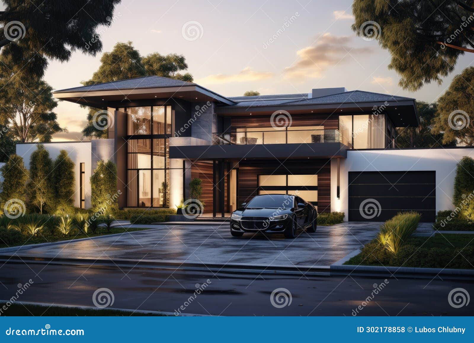 Luxury Modern Villa. House in Modern Style with Garage Stock ...