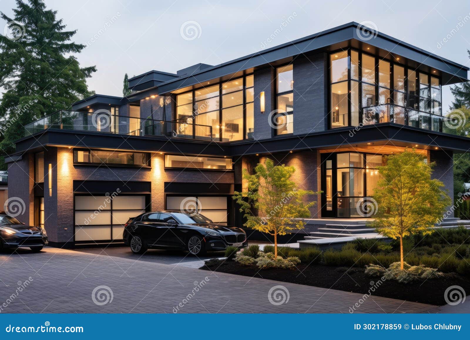 Luxury Modern Villa. House in Modern Style with Garage Stock ...