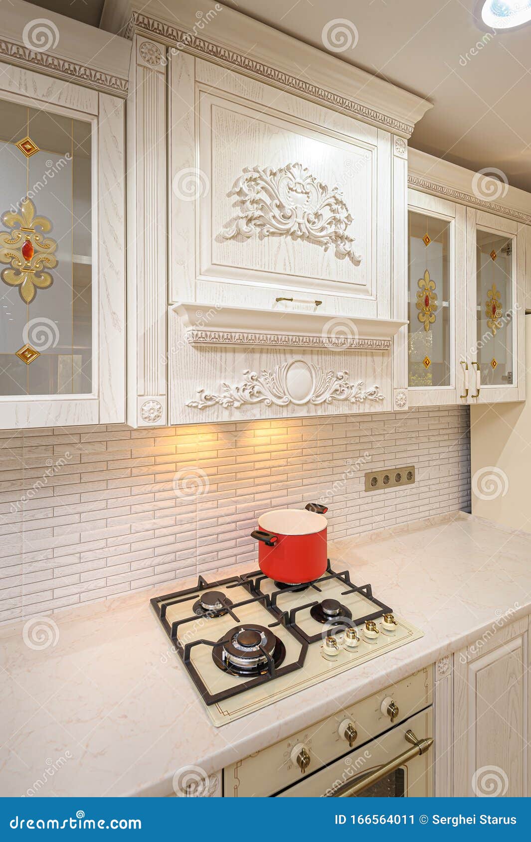 Luxury Modern White and Beige Kitchen Interior Stock Image - Image of ...