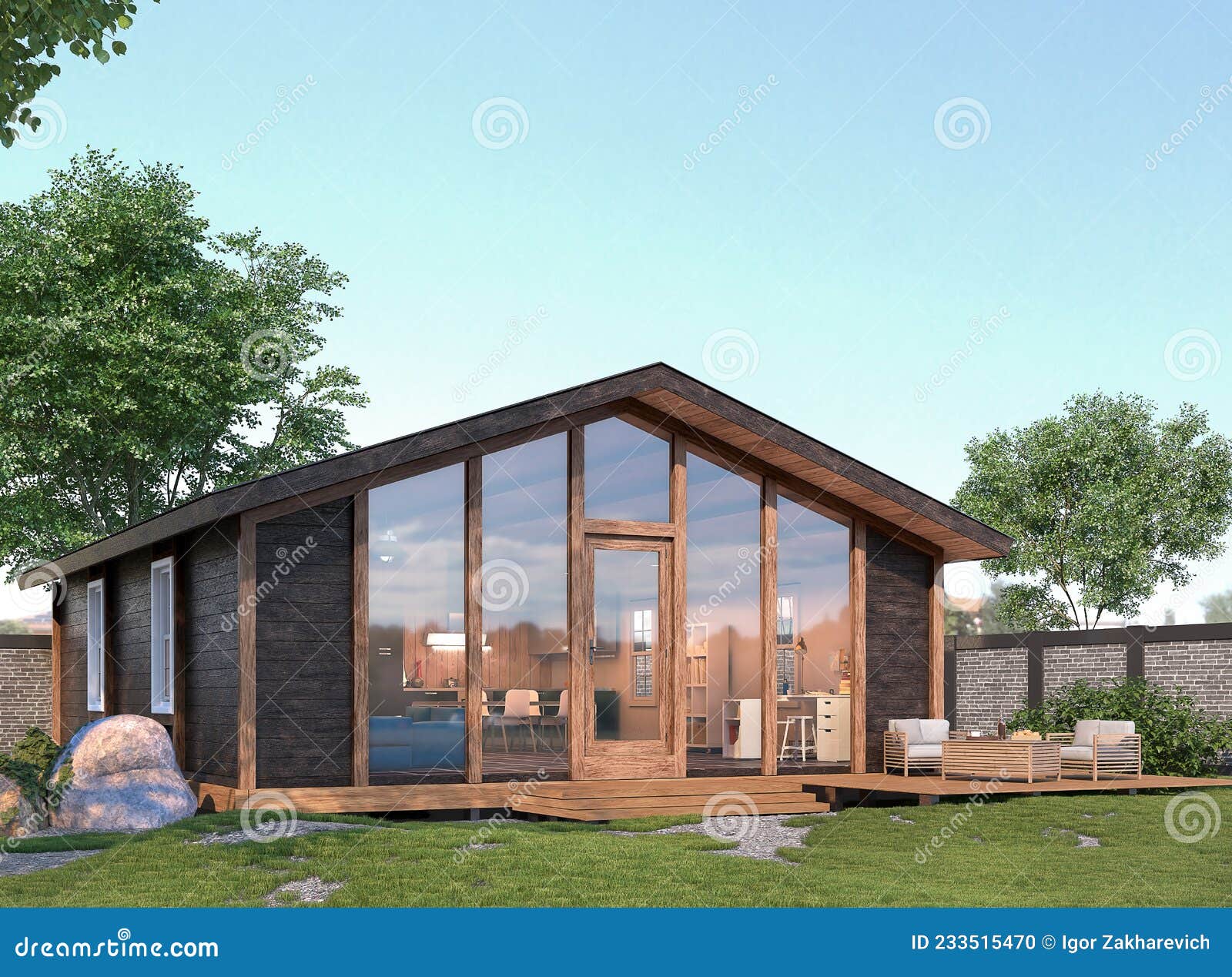 Luxury Modular House Exterior. Stock Illustration - Illustration of ...