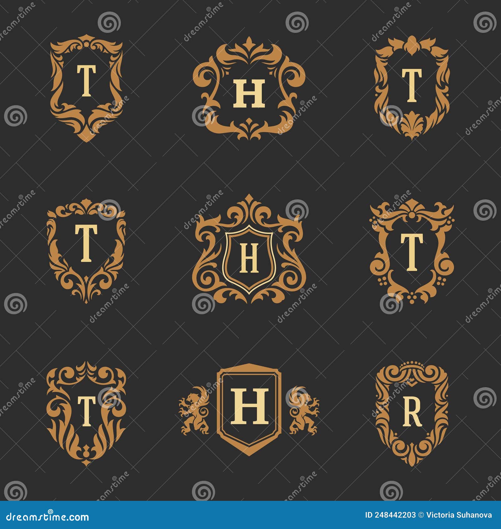 Luxury Monogram Logos Templates Vector Objects Set for Logotype or ...