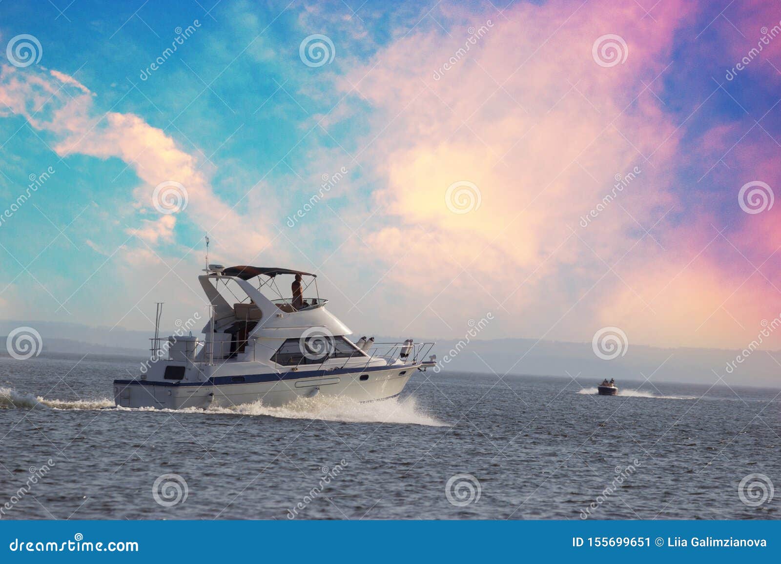 Luxury motor boat stock image. Image of cruise, pink - 155699651