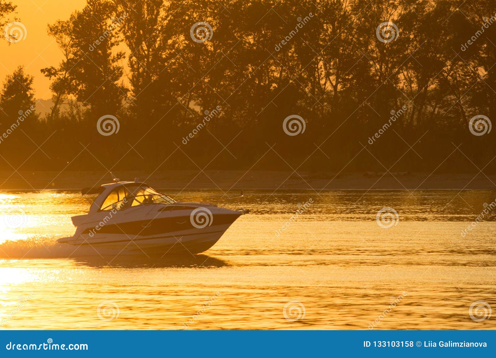 Luxury Motor Boat at Sunset Stock Photo - Image of competition ...