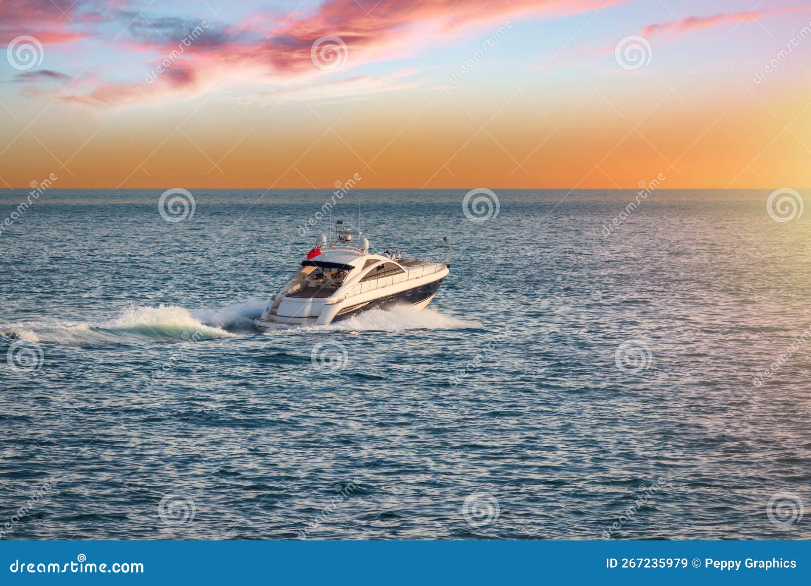 Luxury Motor Yacht on the Ocean at Sunset Stock Image - Image of ...