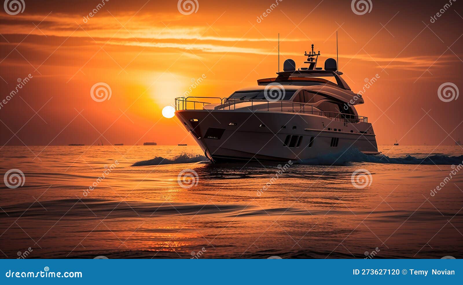 Luxury Motor Yacht on the Ocean at Sunset. Generative Ai Stock ...