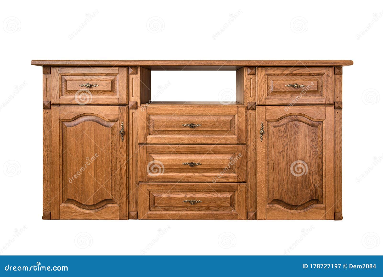 Luxury Oak Chest of Drawers, Front View. Object Isolated on a White ...