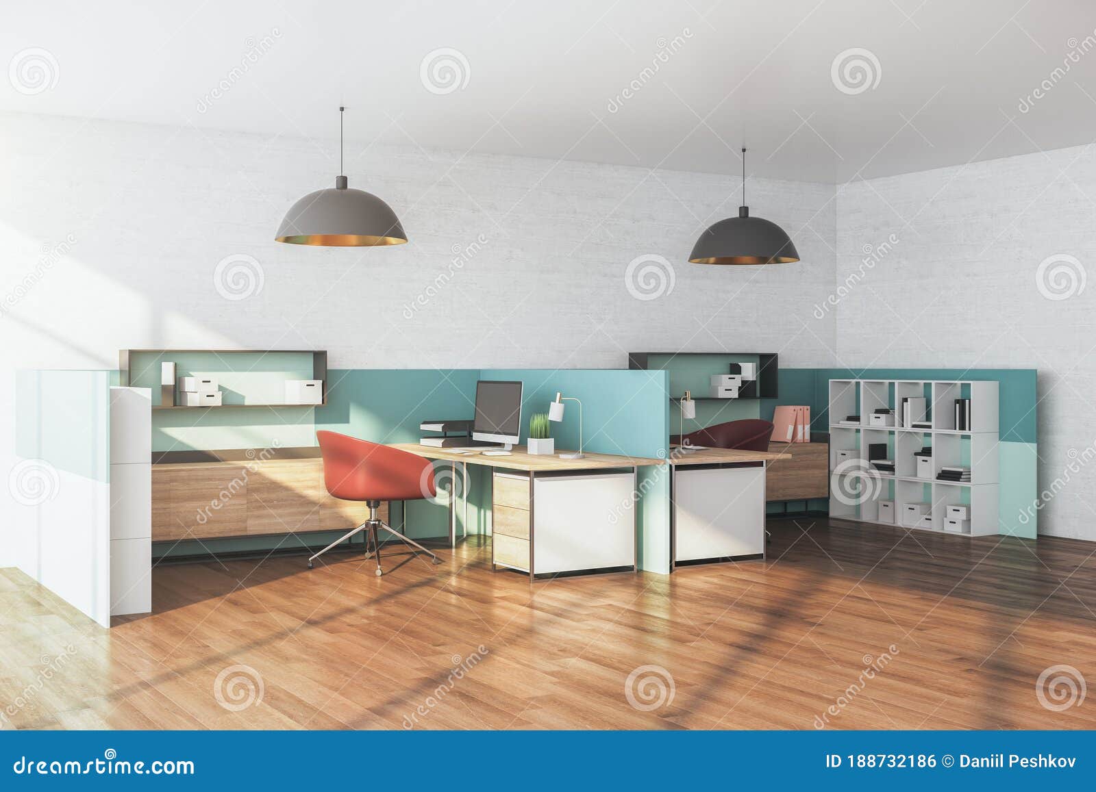 Luxury Office Interior with Computers on Table Stock Illustration ...