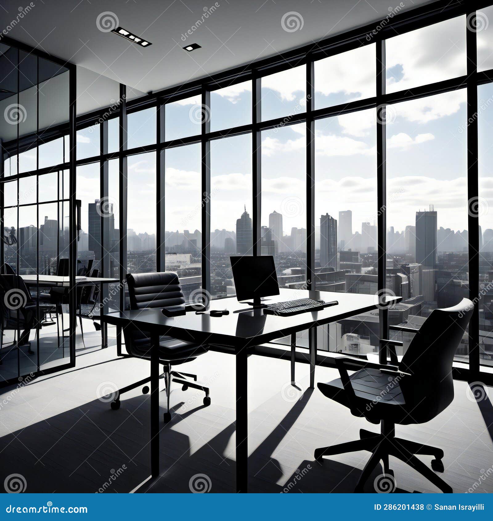 Luxury Office Interior with Panoramic Window and City View. Generative ...