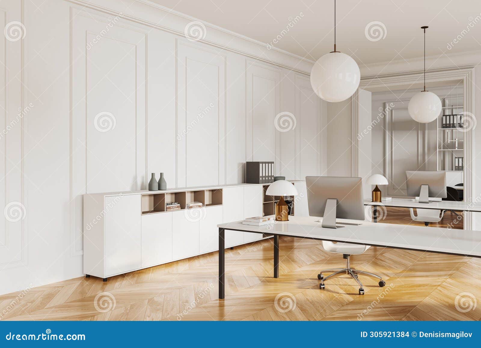 Luxury Office Interior with Workspace and Sideboard, Pc Desktop on ...