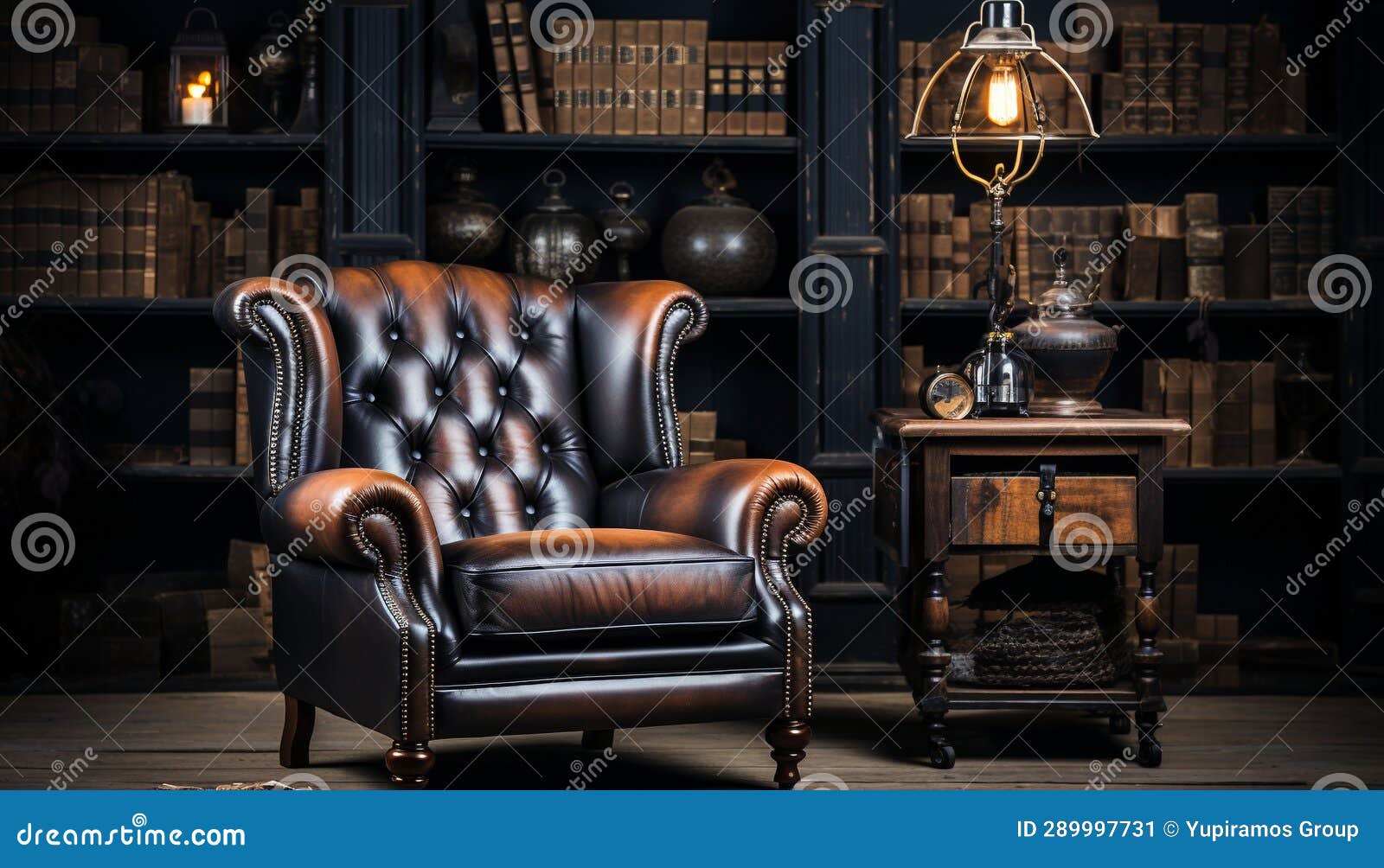 Luxury Old Fashioned Library with Comfortable Leather Armchair and ...