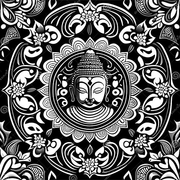 Luxury Outline Pattern Seamless Background of Buddha_012 Stock Vector ...