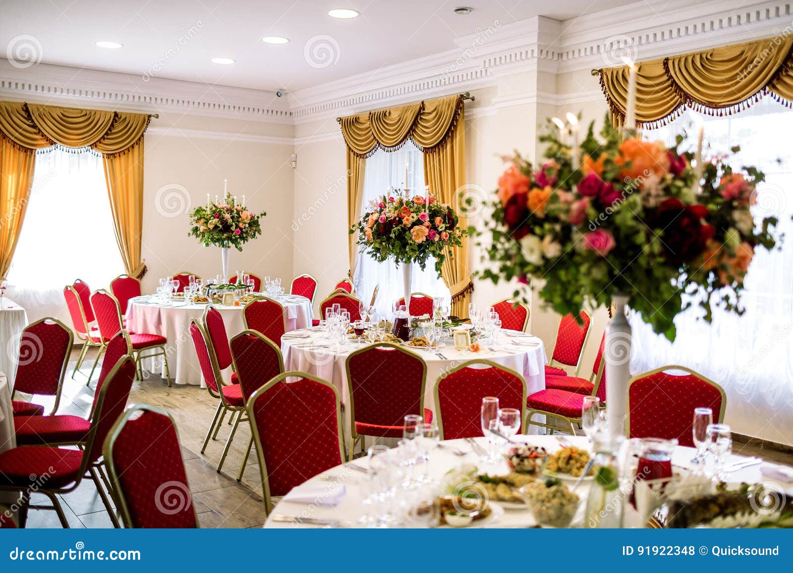 Luxury party hall stock photo. Image of white, dinner - 91922348
