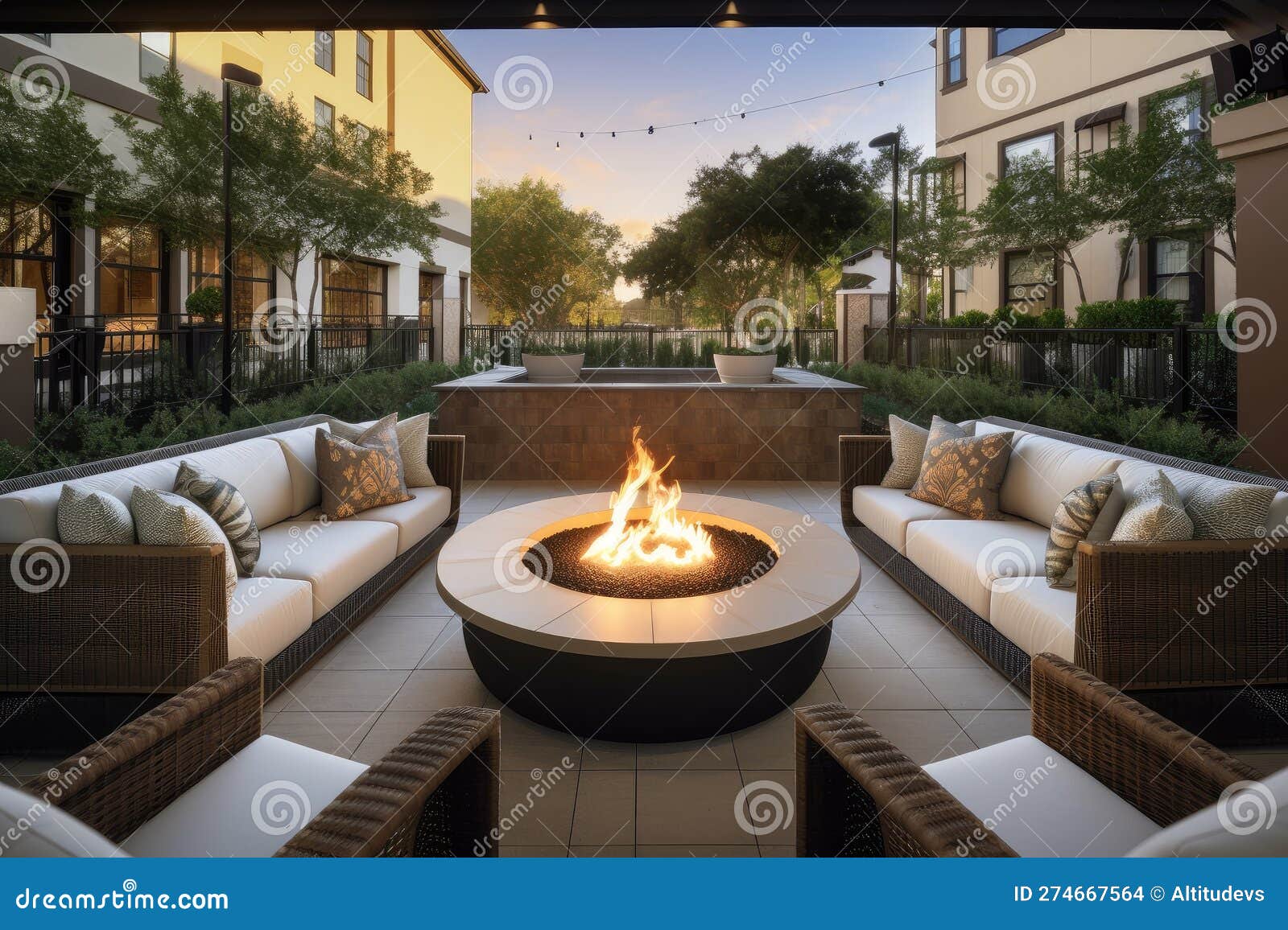 Luxury Patio with Fire Pit and Plush Lounge Seating, Surrounded by ...
