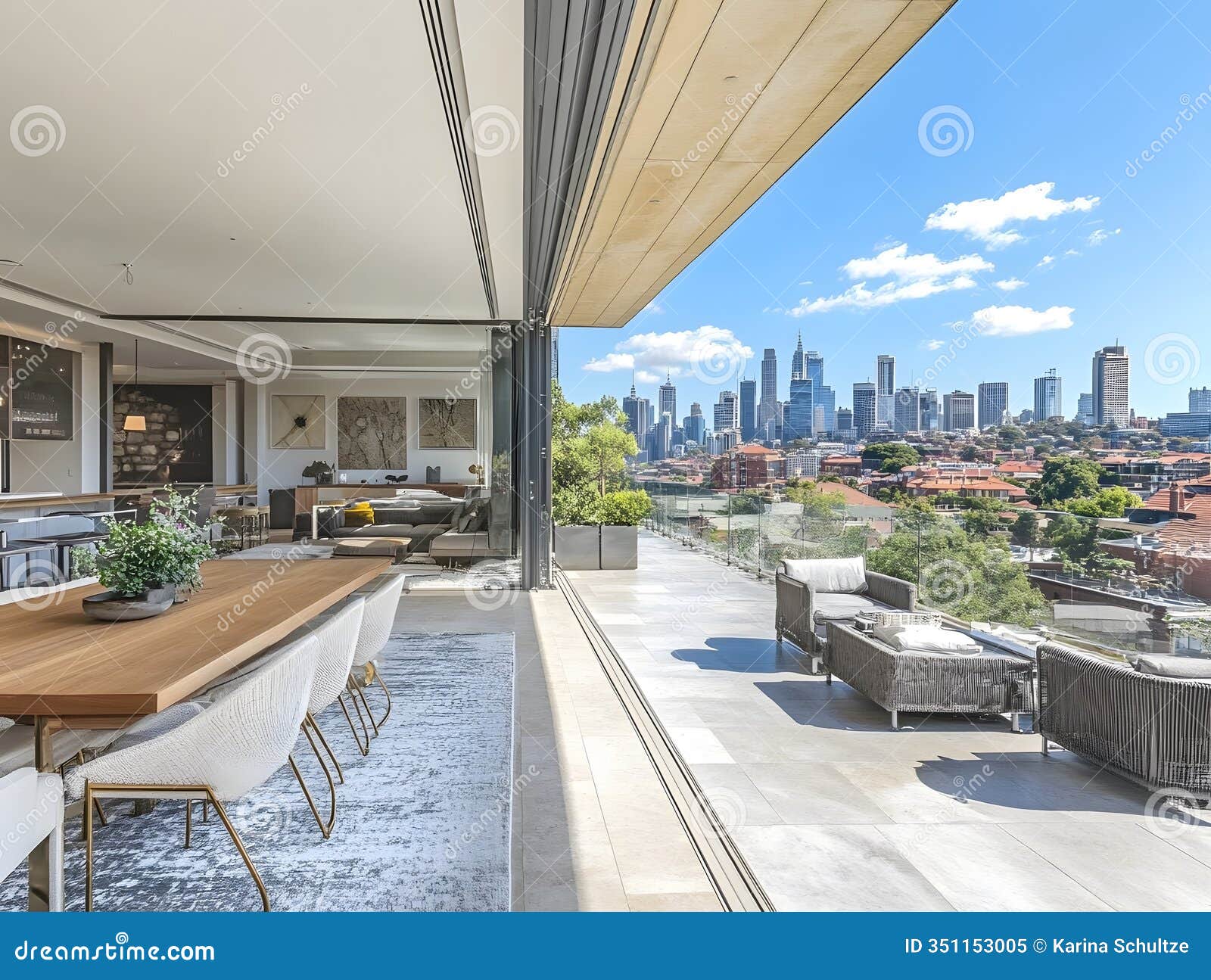 A Luxury Penthouse Condo with an Expansive Terrace Stock Illustration ...