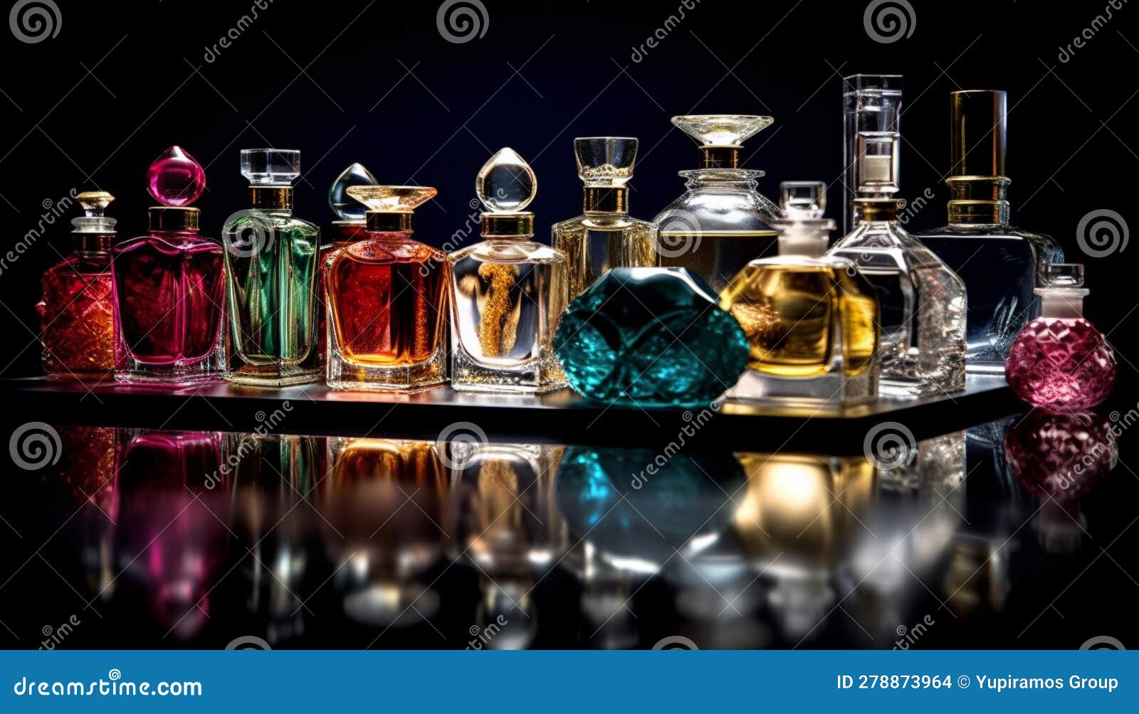 Luxury Perfume Collection in Crystal Bottles with Multi Colored Liquid ...
