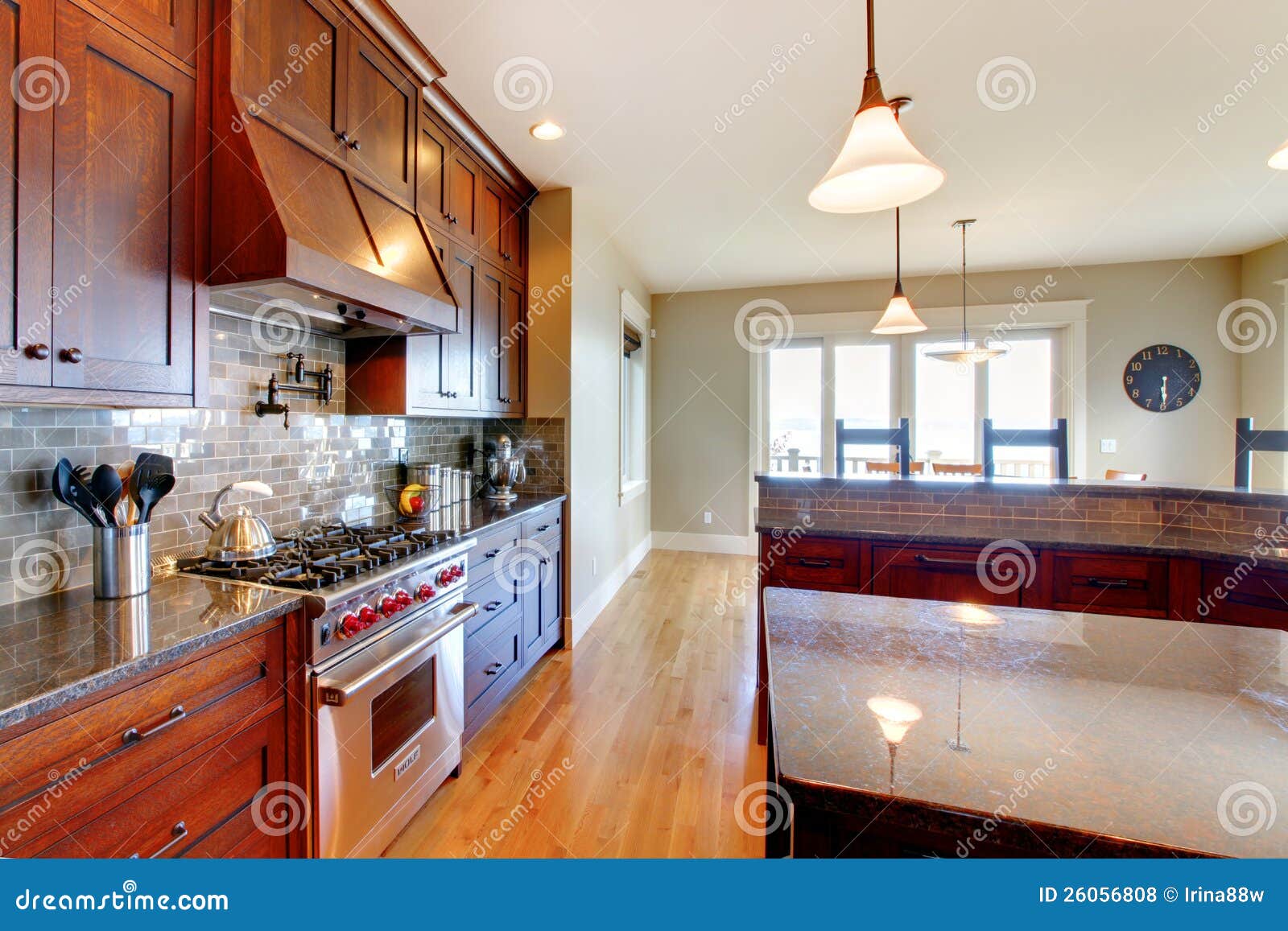 Luxury Pine Wood Beautiful Custom Kitchen Stock Photo - Image of ...