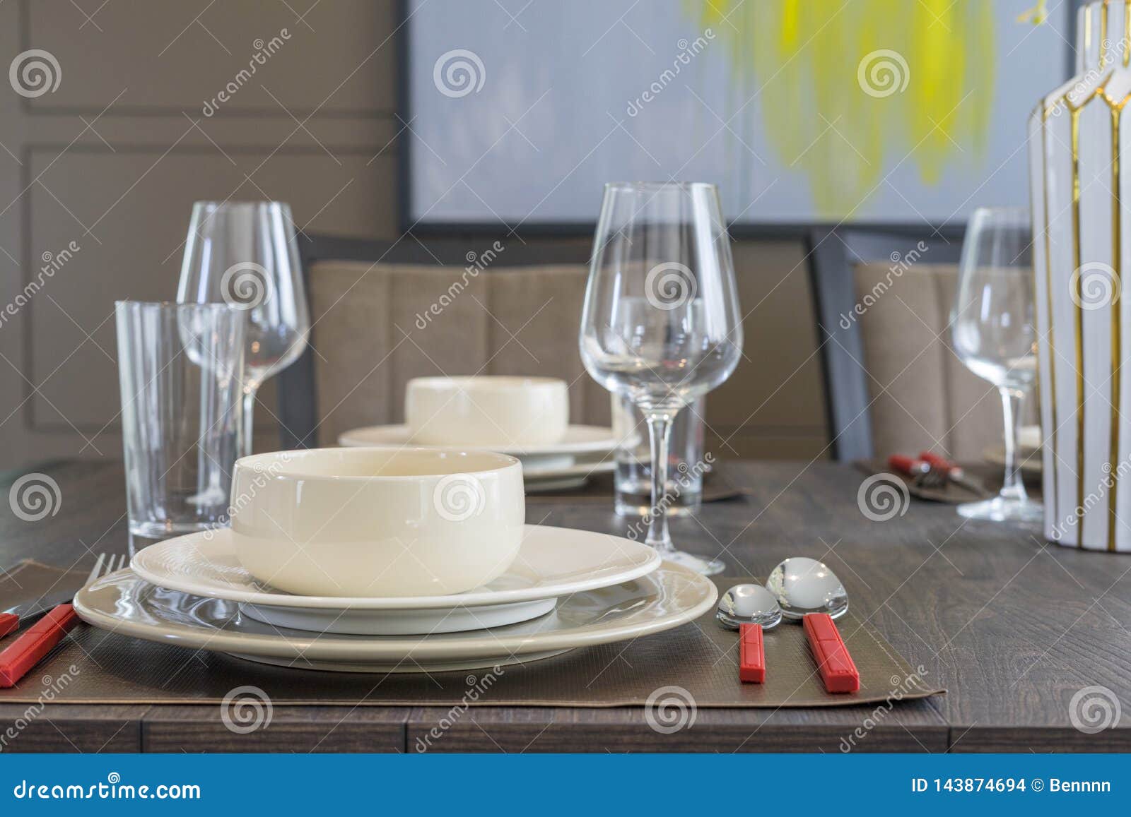 Luxury Plate Setting on Dinning Table Stock Photo - Image of classy ...