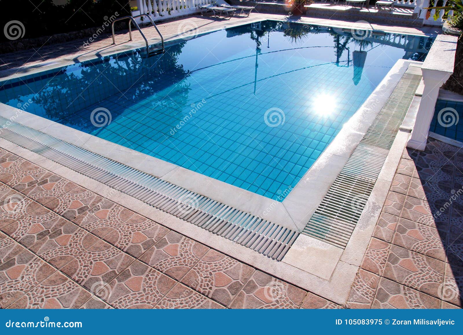 Luxury Pool With White Balusters Pool With Classic Balustrade Stock