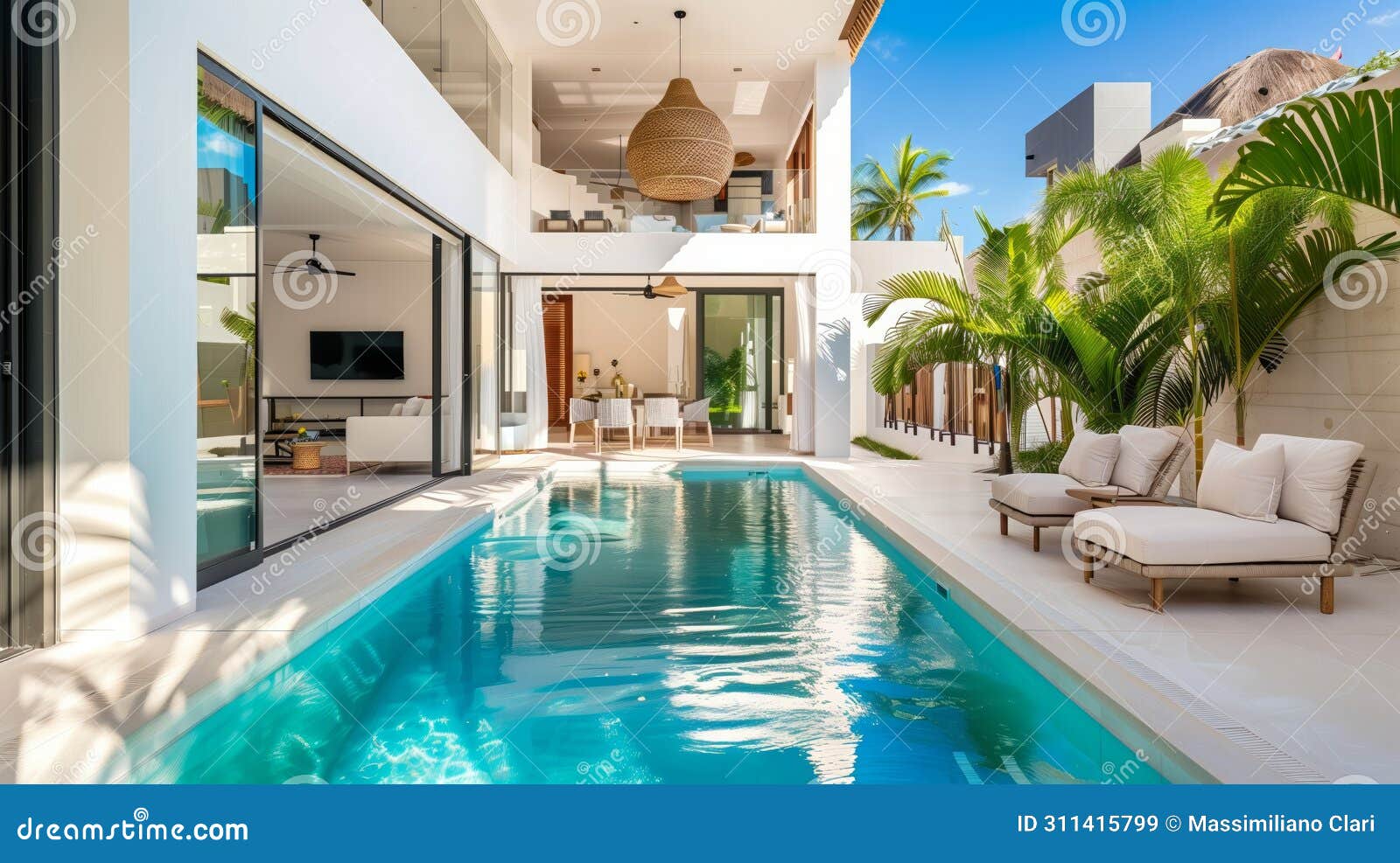 Luxury Poolside Relaxation In Modern Illuminated Design Generated By AI ...