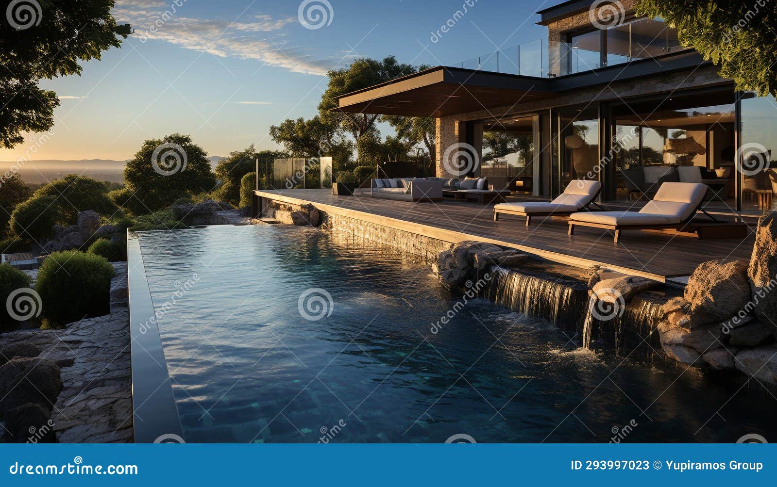 Luxury Poolside Relaxation in a Tranquil Tropical Landscape at Dusk ...