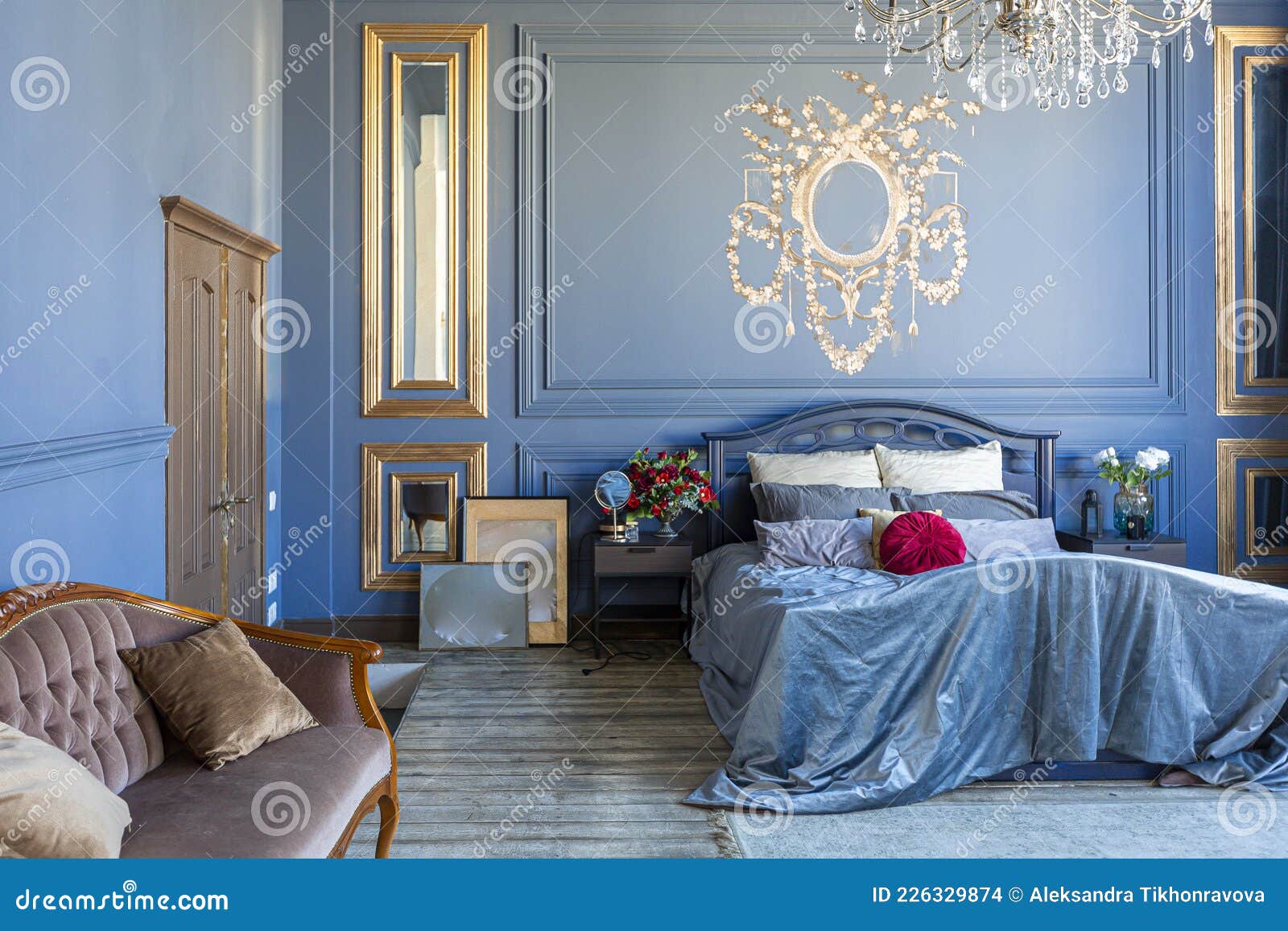 Luxury Posh Bed Room Interior in Stock Photo - Image of design, colors ...