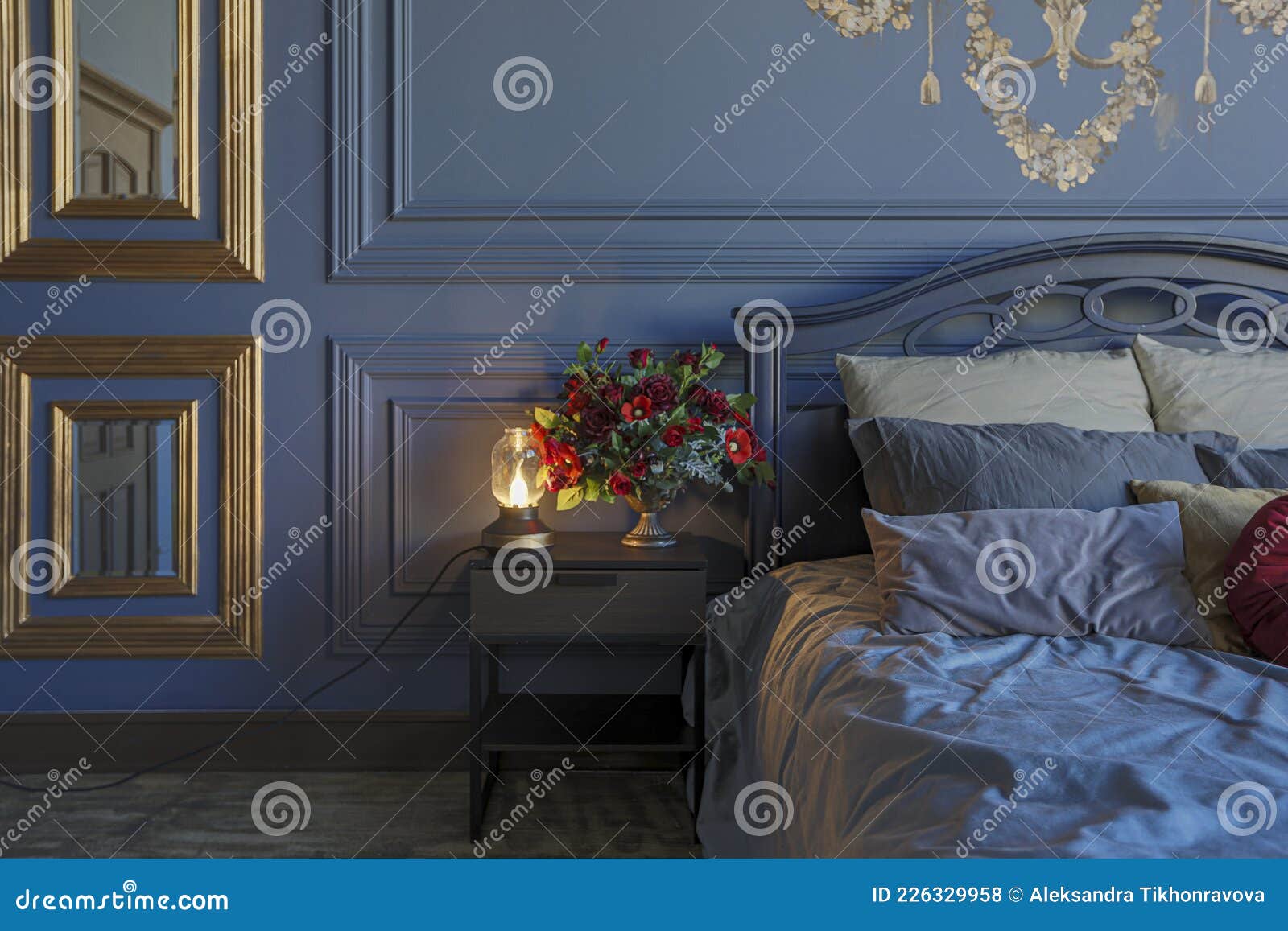 Luxury Posh Bed Room Interior in Stock Photo - Image of decor ...