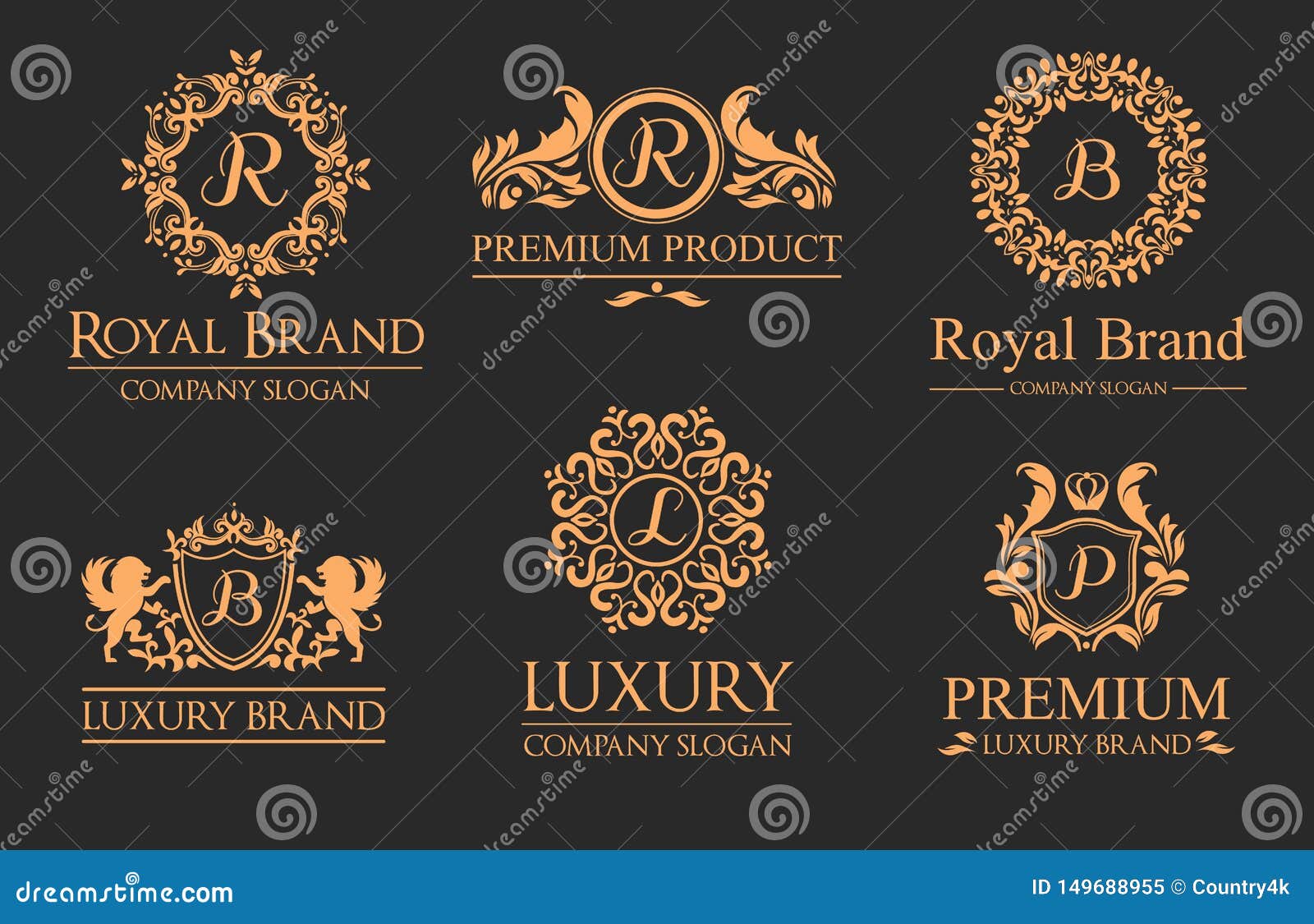 Luxury Premium Logo with Monograms and Gold Stock Vector - Illustration ...