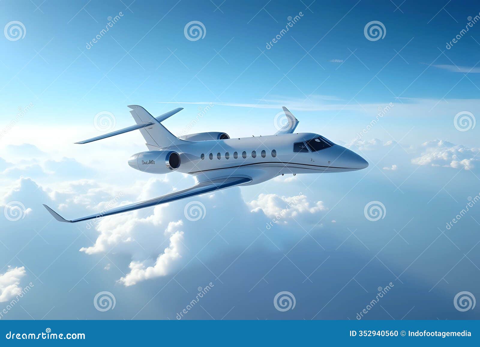 Luxury Private Jet at Flying Under Blue Sky with Clouds. Copy Space for ...