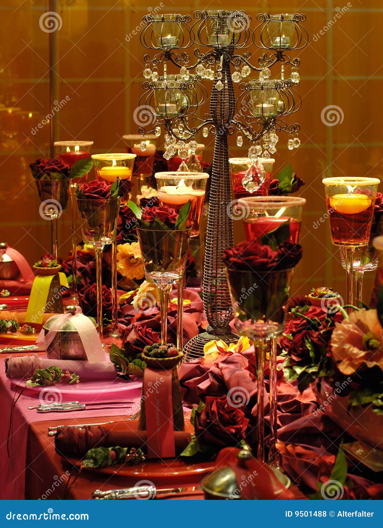 Luxury red dining table stock photo. Image of restaurant - 9501488