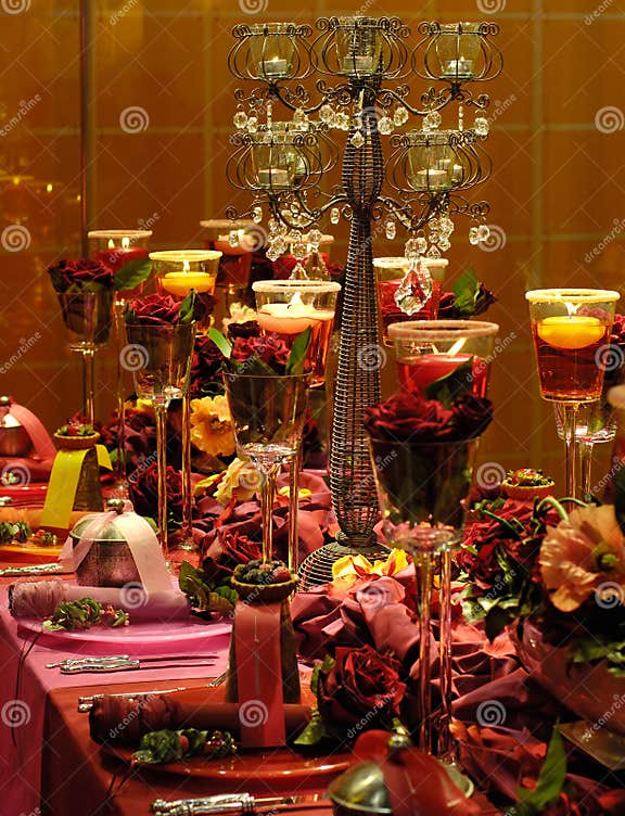 Luxury red dining table stock photo. Image of restaurant - 9501488