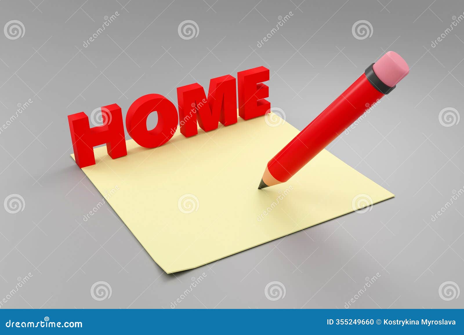 Luxury Red Inscription Home on Grey Podium, Soft Light, Front View ...