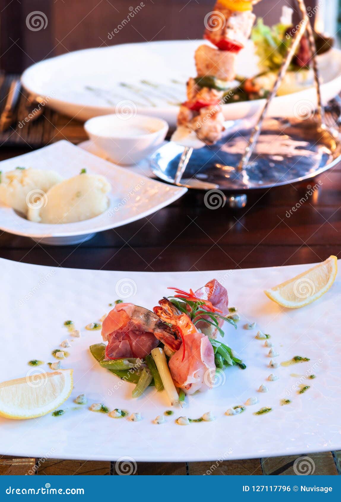 Luxury Resort Restaurant Dinner Table Setting with Barbecue and Stock ...