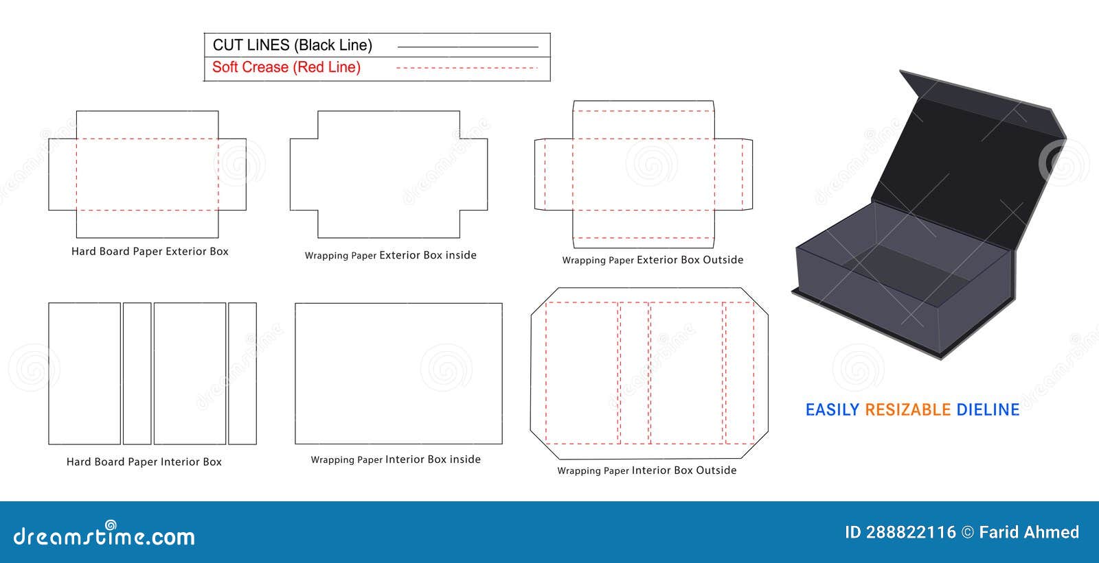 Luxury Rigid Box, Magnetic Rigid Boxes Dieline Template And 3D Box ...