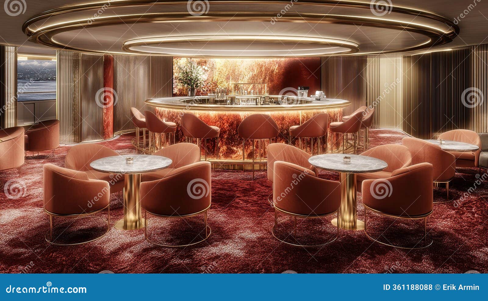 Luxury River Cruise Ship Bar, Interior Design, Scenic View Stock Photo ...