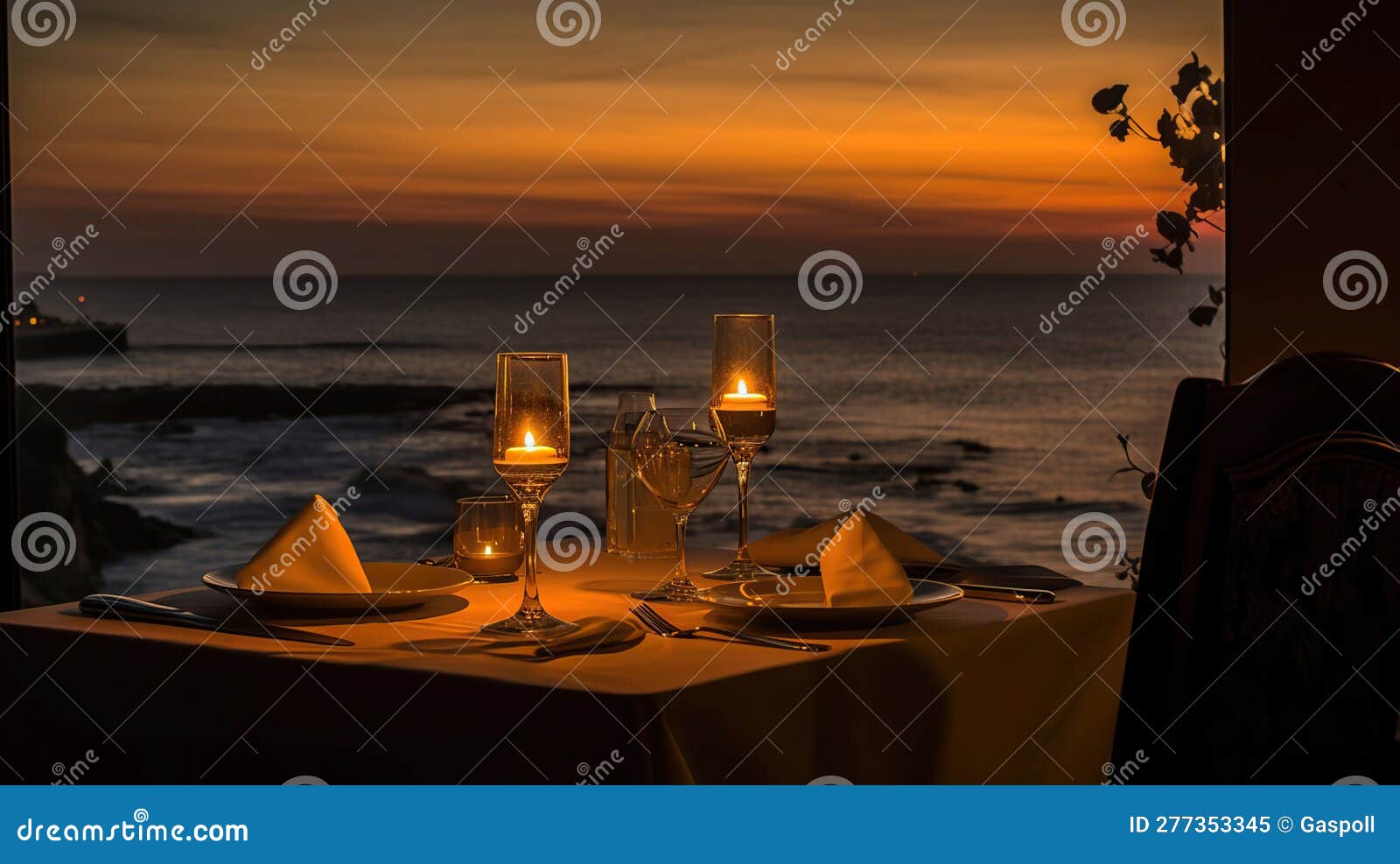 Luxury Romantic Candlelight Dinner Table Setup for Couple in Ocean View ...