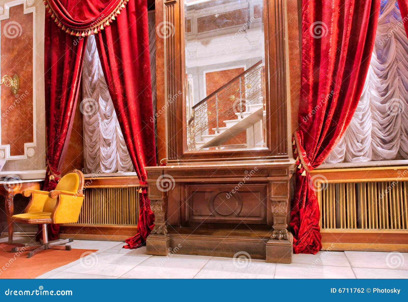 Luxury Room with Red Curtains N Mirror Stock Photo - Image of life ...