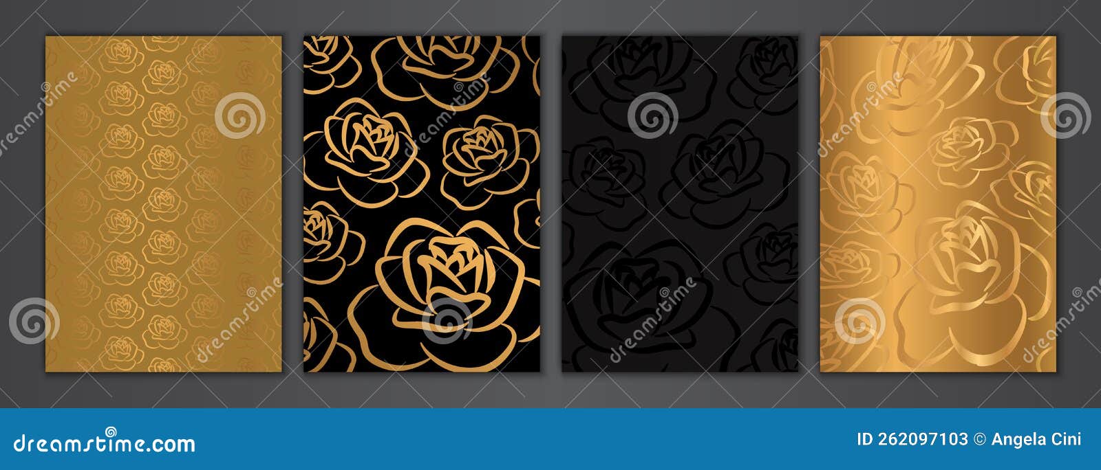 Luxury Rose Background Texture Set in Black and Gold. Flower Frame ...