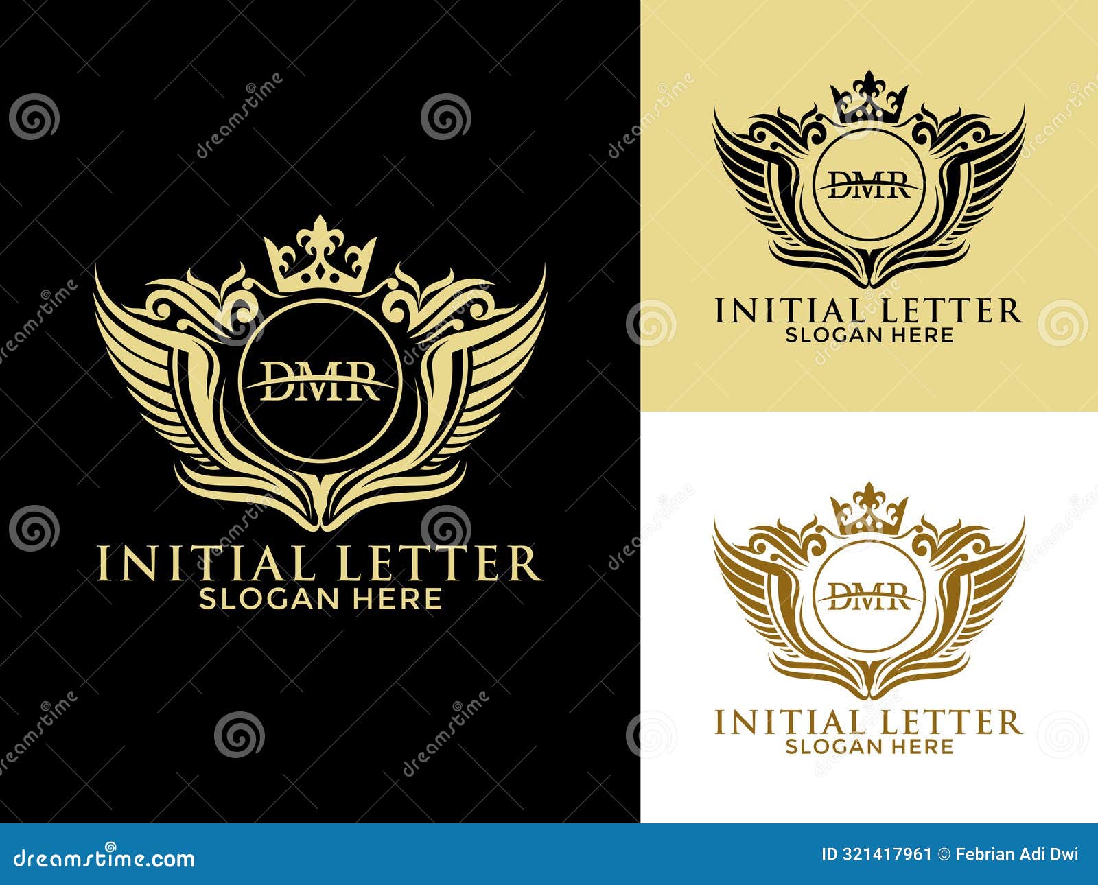 Luxury Royal Wing Letter DMR Logo Vector, Luxury Wing Crown Emblem ...