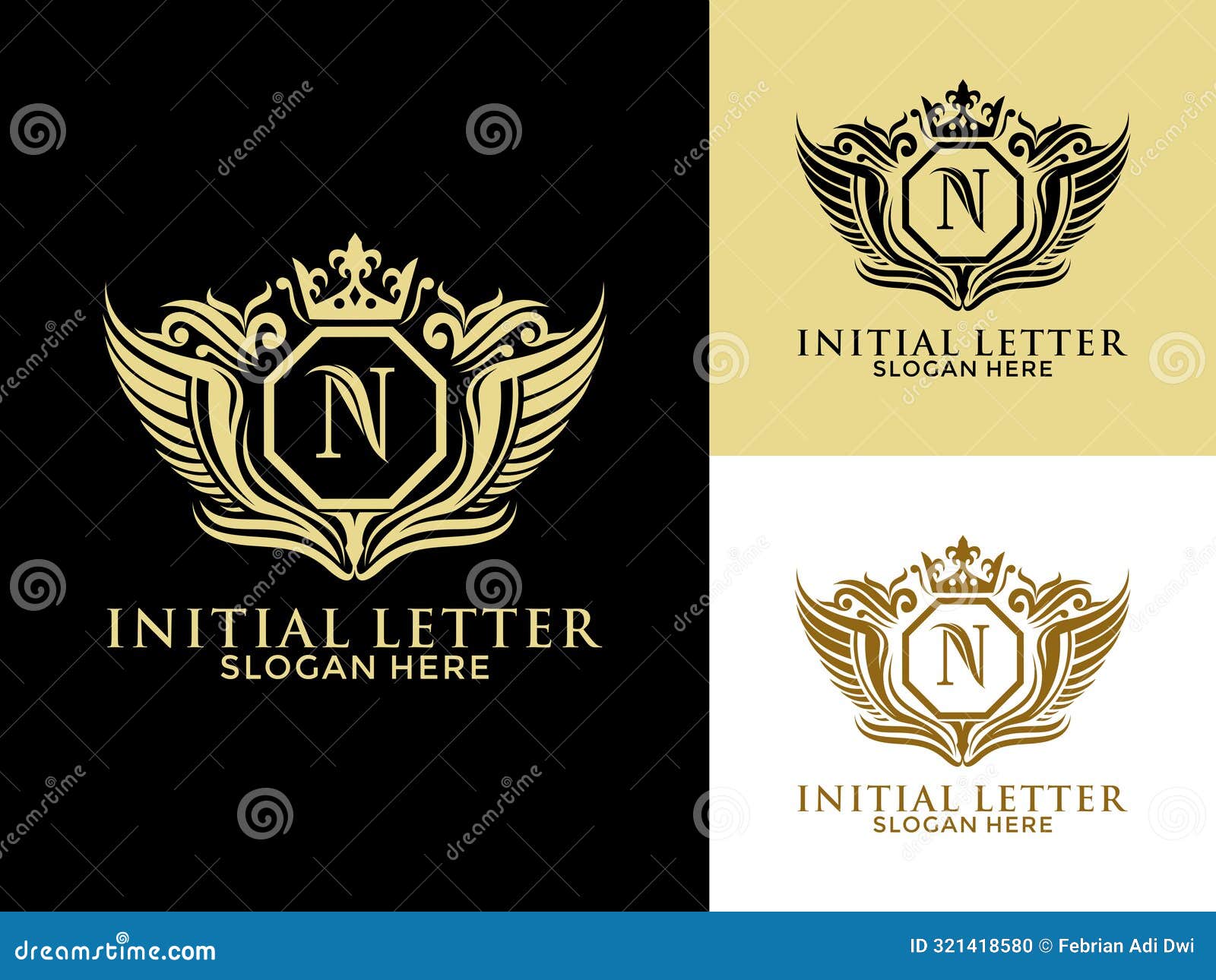 Luxury Royal Wing Letter N Logo Vector, Luxury Wing Crown Emblem ...
