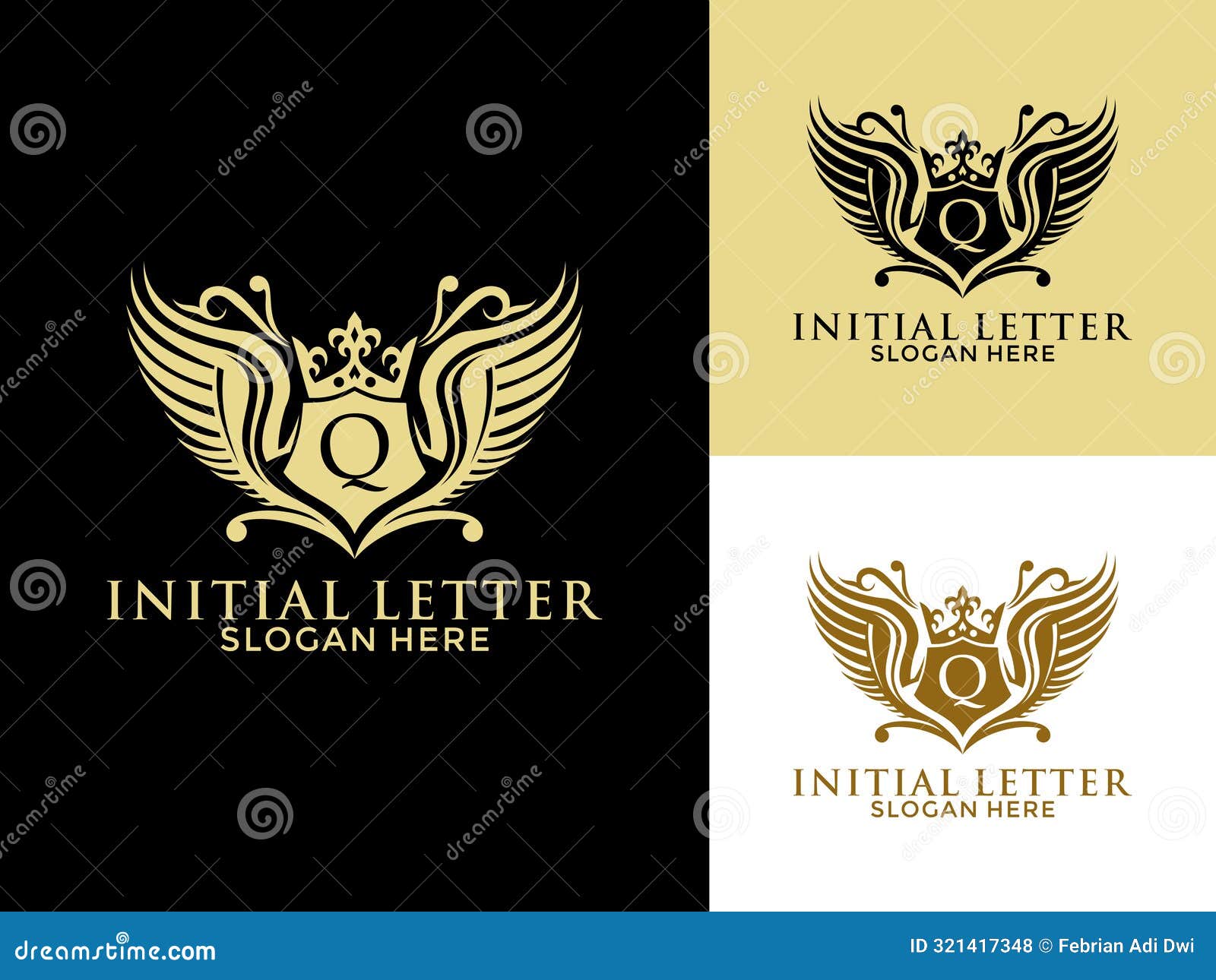 Luxury Royal Wing Letter Q Logo Vector, Luxury Wing Crown Emblem ...