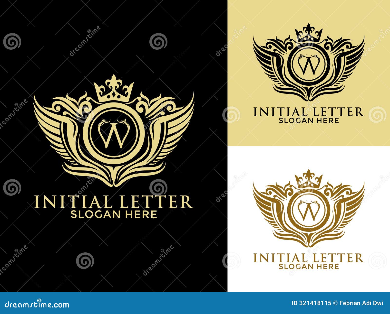 Luxury Royal Wing Letter W Logo Vector, Luxury Wing Crown Emblem ...