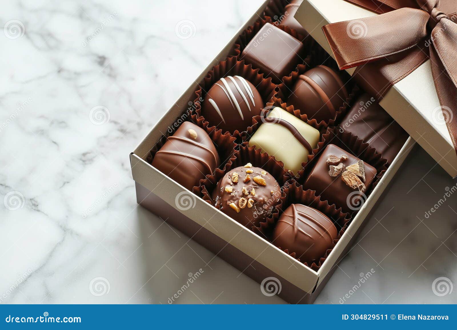 Luxury Set of Handmade Chocolates in a Gift Box Decorated with Ribbon ...