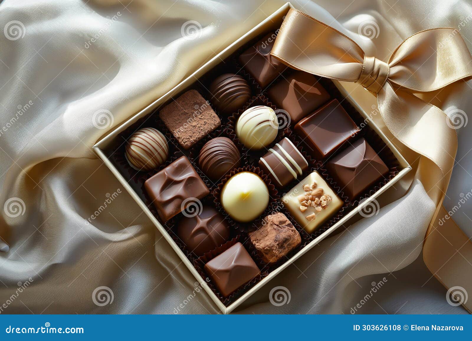 Luxury Set of Handmade Chocolates in a Gift Box Decorated with Ribbon ...