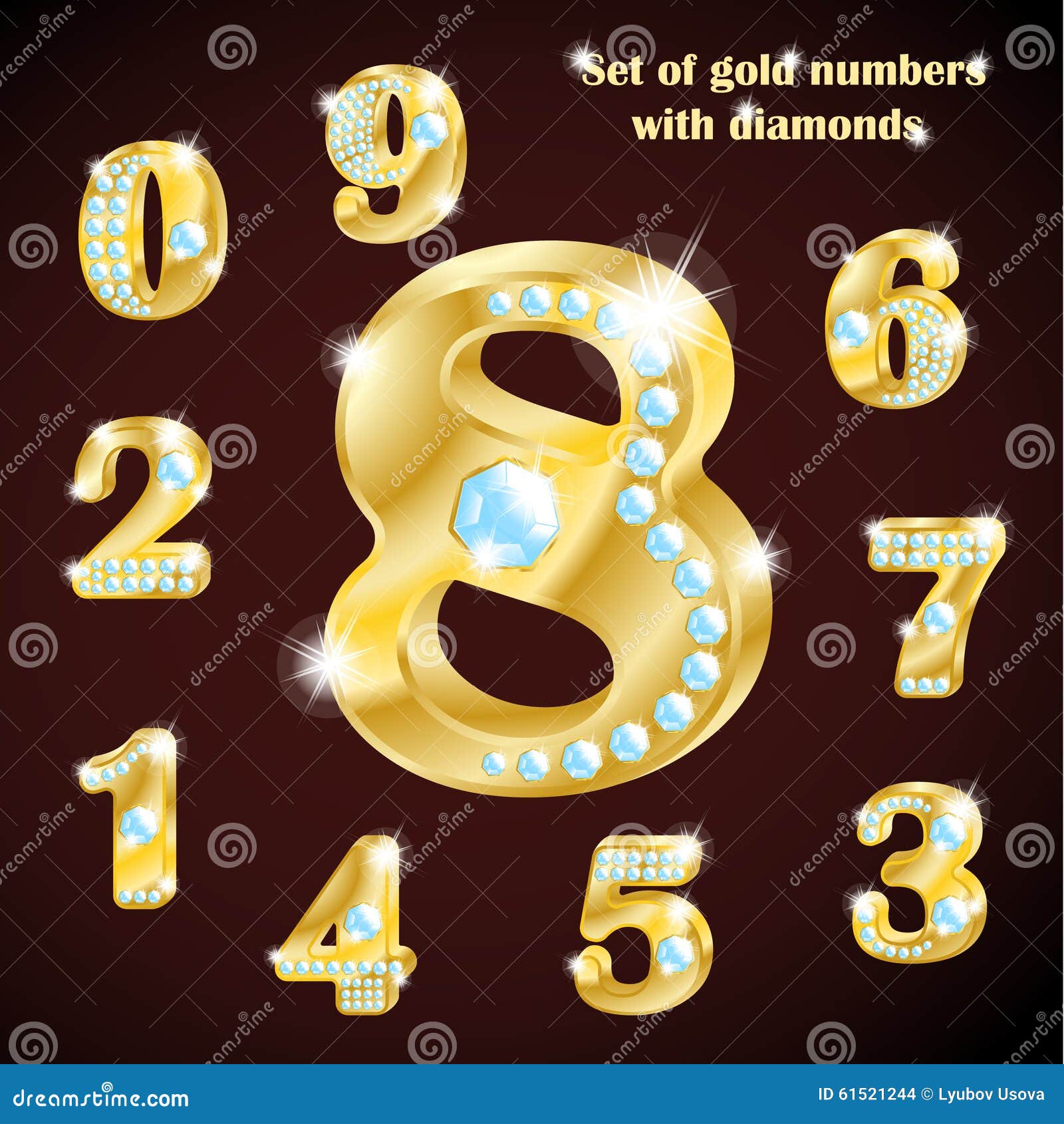 Luxury Set of Numbers of Gold and Diamonds. Stock Vector - Illustration ...