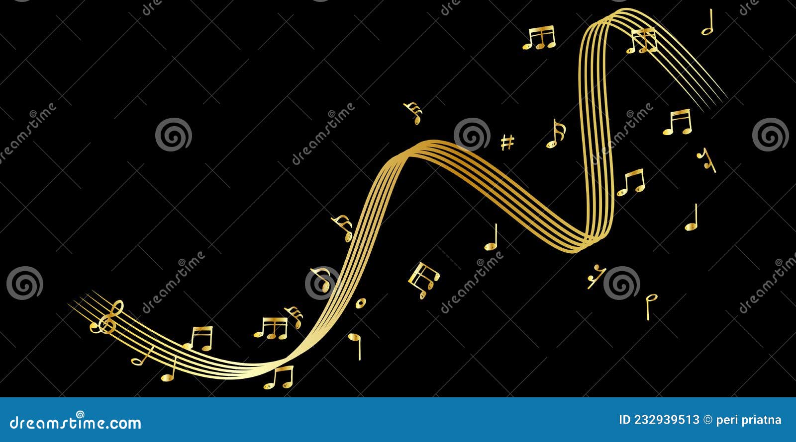 Luxury Shining Gold Notes. Doodle Music Notes Pattern Background Stock ...