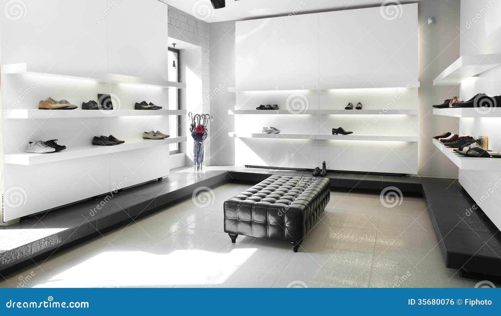 Luxury Shoe Store with Bright Interior Stock Photo - Image of empty ...