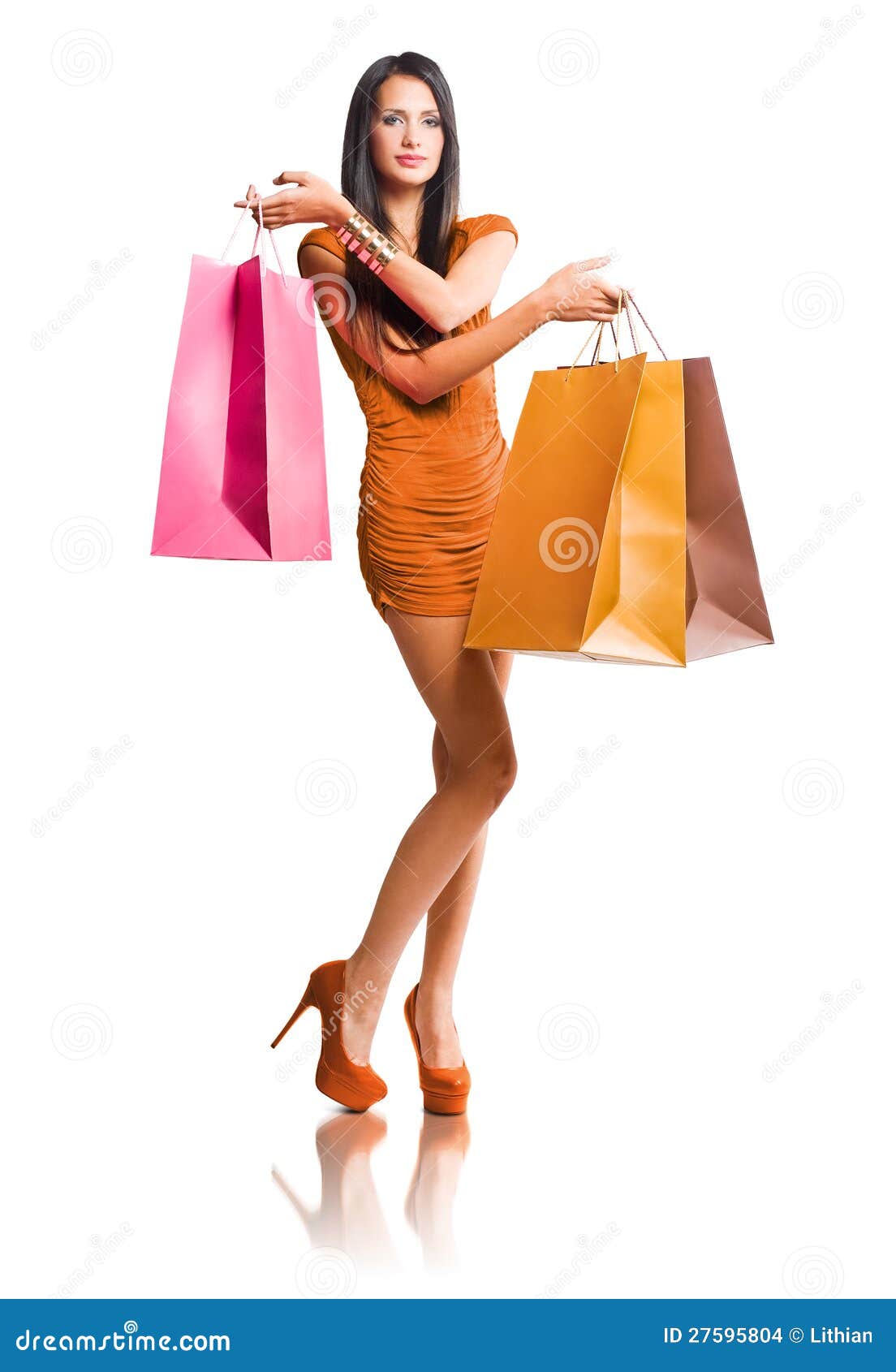 Luxury shopper. stock photo. Image of bags, pink, brunette - 27595804