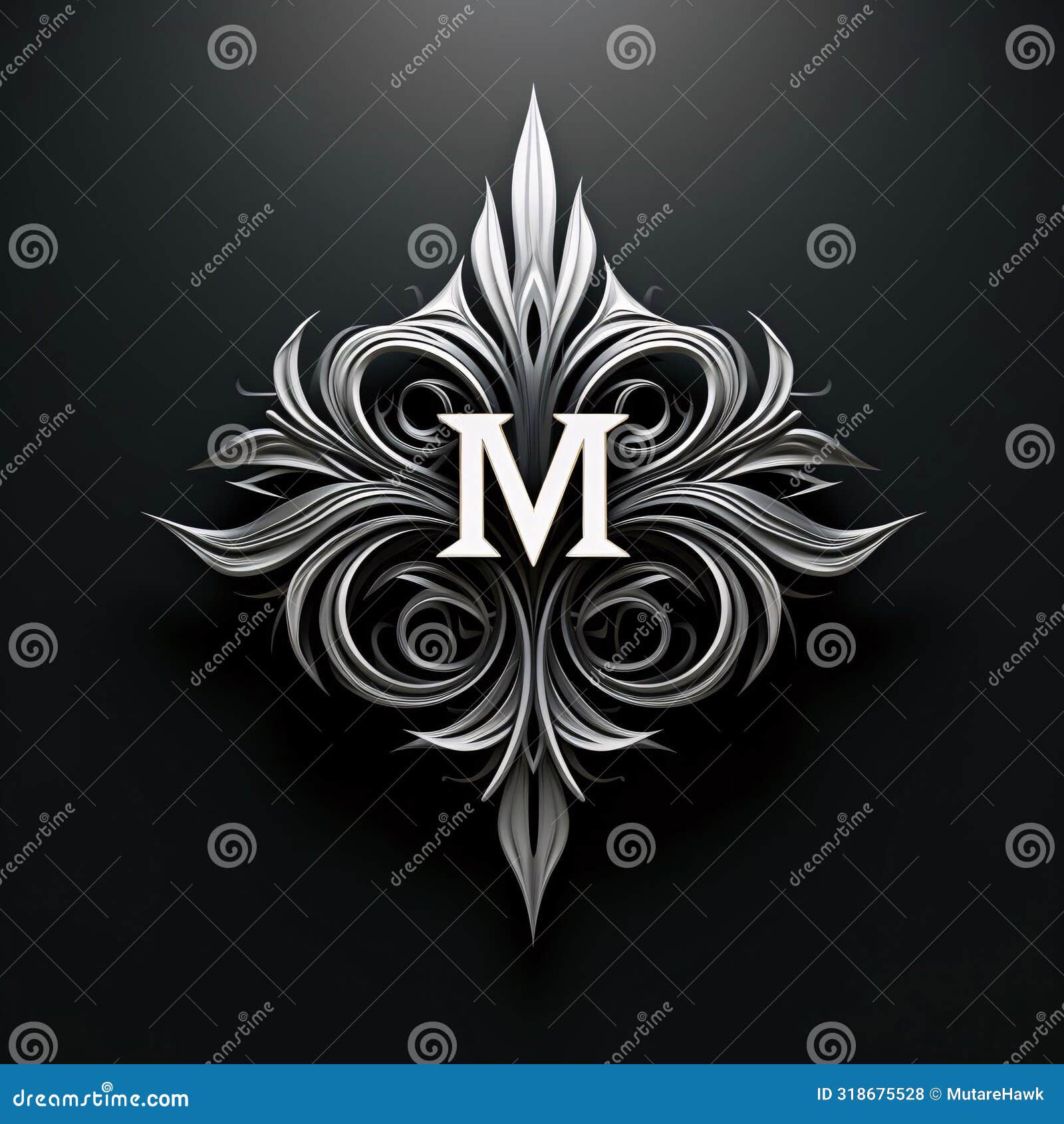 Luxury Silver Letter M on a Black Background. 3d Rendering Stock ...